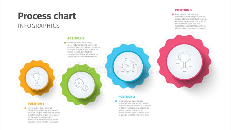 Business Process Chart Infographics with Step Circles. Circular Corporate Timeline Graphic ...