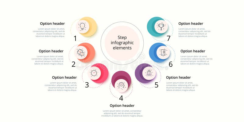 Business Process Chart Infographics with 7 Step Circles. Circular ...