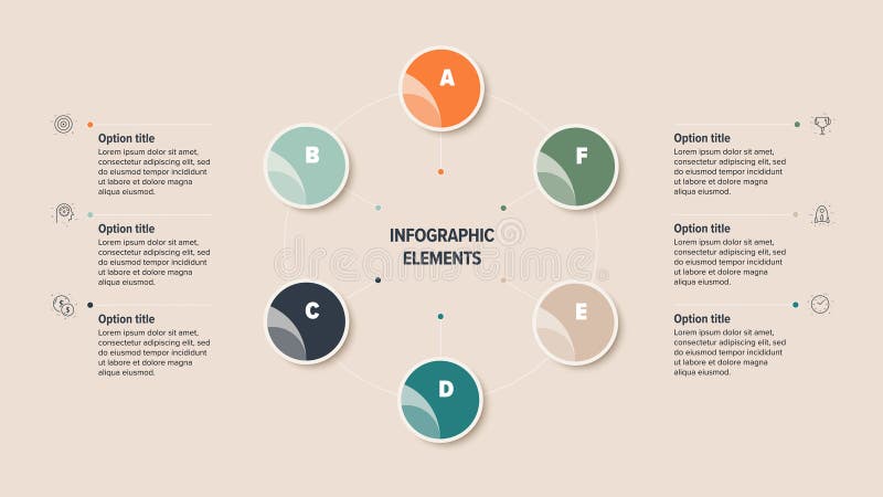Business Process Chart Infographics with 6 Step Circles. Round Workflow ...