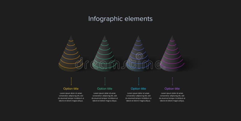 Business Process Chart Infographics with 4 Step Cones. Cone Corporate ...