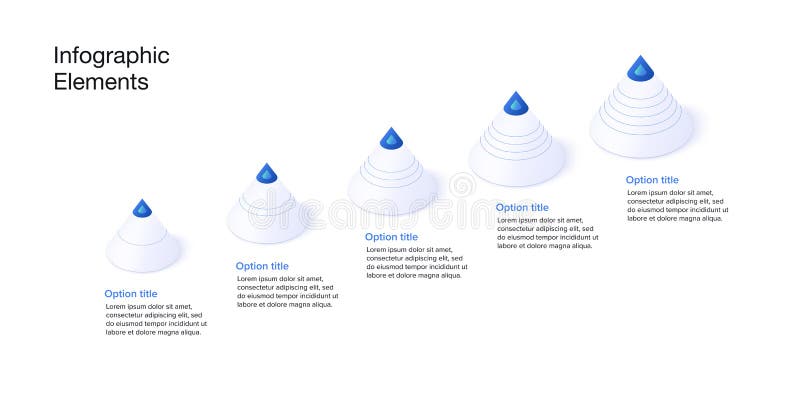 Business Process Chart Infographics with 5 Step Cones. Cubic Corporate ...