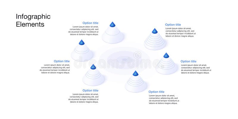 Business Process Chart Infographics with 6 Step Cones. Cubic Corporate ...