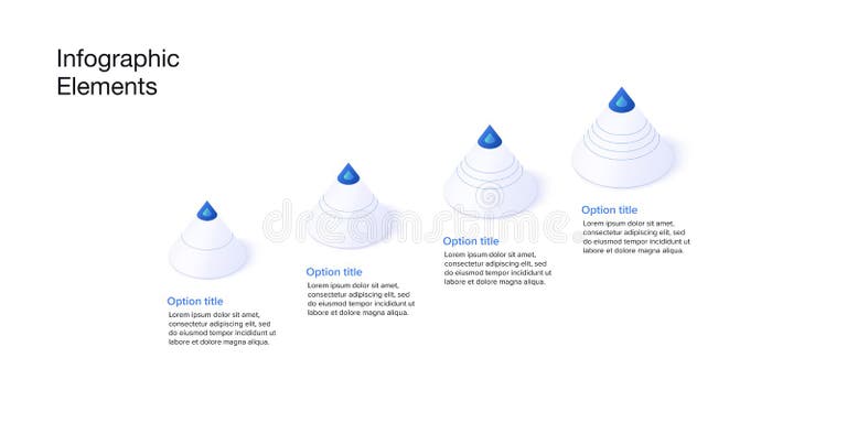 Business Process Chart Infographics with 4 Step Cones. Cubic Corporate Workflow Graphic Elements ...