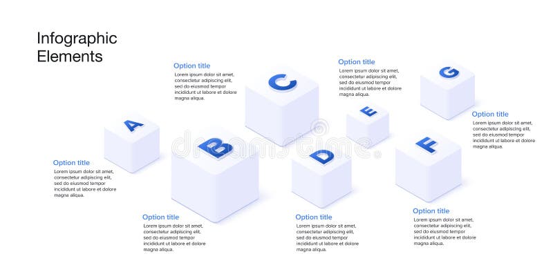 Business Process Chart Infographics with 7 Step Cubes. Cubic Corporate ...