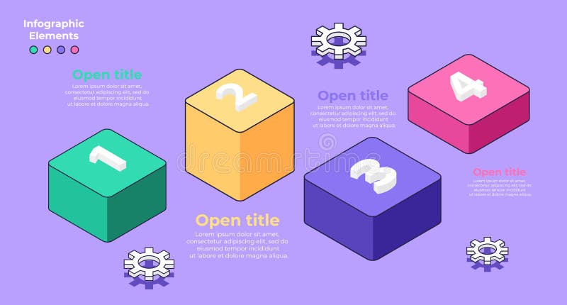 Business Process Chart Infographics with 4 Step Cubes. Isometric ...