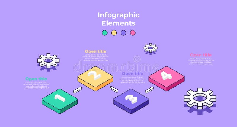 Business Process Chart Infographics with 4 Step Cubes. Isometric ...