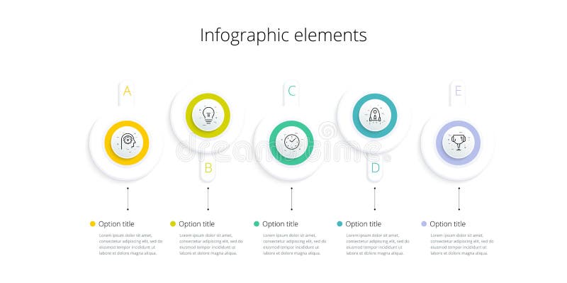 Business Process Chart Infographics with 5 Step Options. Square ...