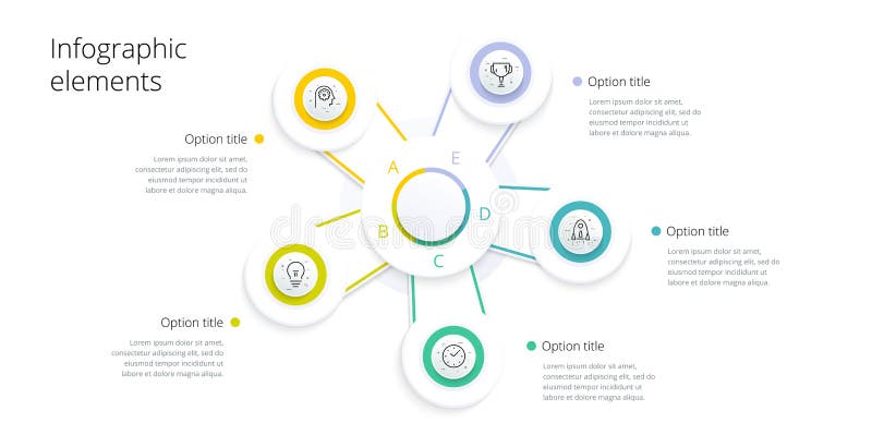 Business Process Chart Infographics with 5 Step Options. Square ...
