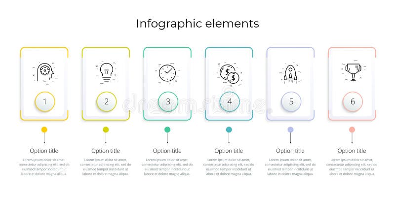 Business Process Chart Infographics with 6 Step Rectangles. Rectangular ...