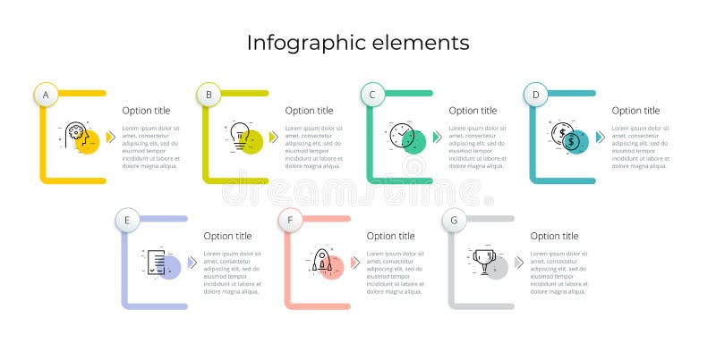 Business Process Chart Infographics with 7 Step Rectangles. Rectangular ...