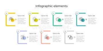 Business Process Chart Infographics with 7 Step Rectangles. Rectangular Corporate Workflow ...