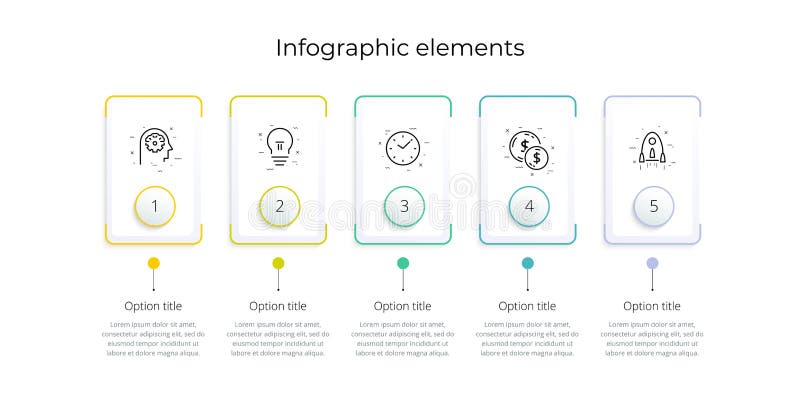 Business Process Chart Infographics with 5 Step Rectangles. Rectangular Corporate Workflow ...