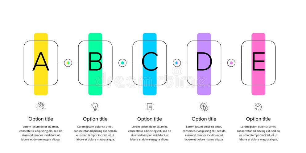 Business Process Chart Infographics with 5 Step Rectangles. Rectangular Corporate Workflow ...