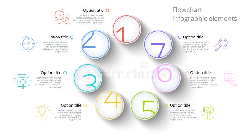 Business Process Chart Infographics with 7 Step Segments. Circular ...