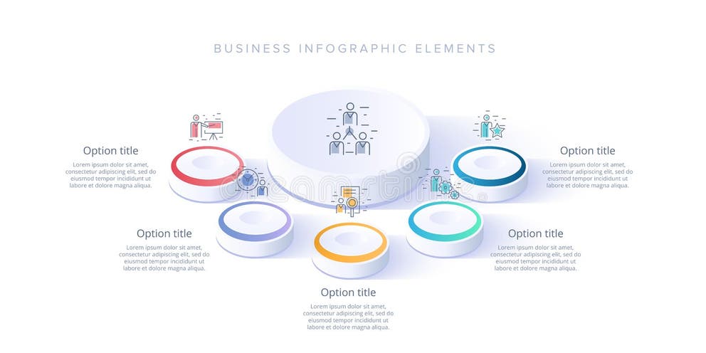 Business Process Chart Infographics with 5 Step Segments. Isometric 3d ...