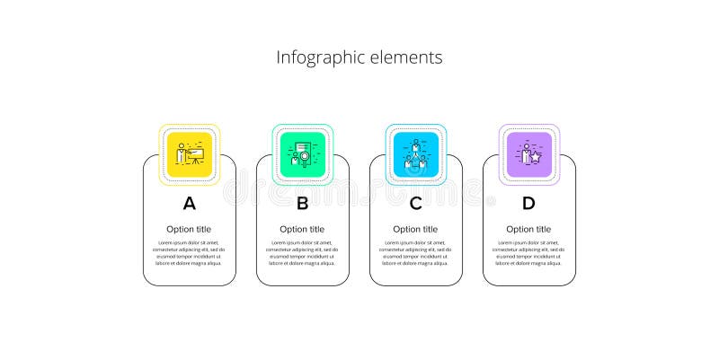 Business Process Chart Infographics with 4 Step Squares. Circular ...
