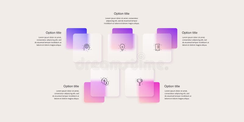 Business Process Chart Infographics with 5 Step Squares. Rectangular ...
