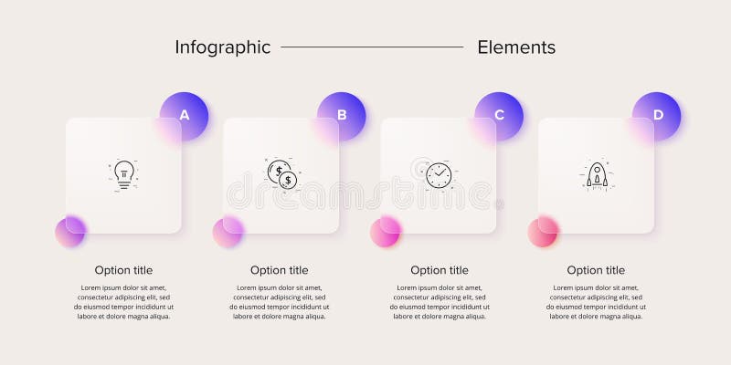 Business Process Chart Infographics with 4 Step Squares. Rectangular ...
