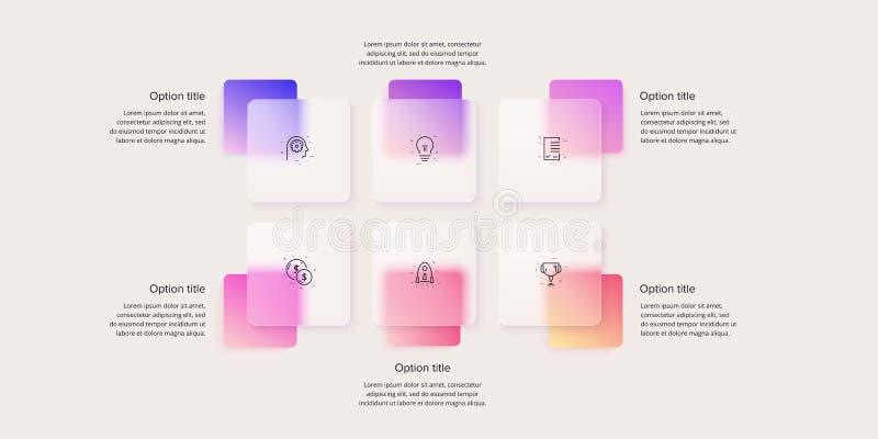 Business Process Chart Infographics with 6 Step Squares. Rectangular ...