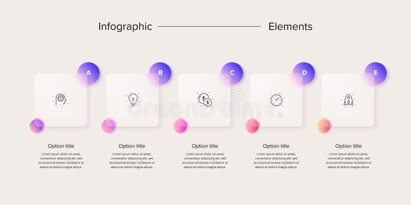 Business Process Chart Infographics with 5 Step Squares. Rectangular ...