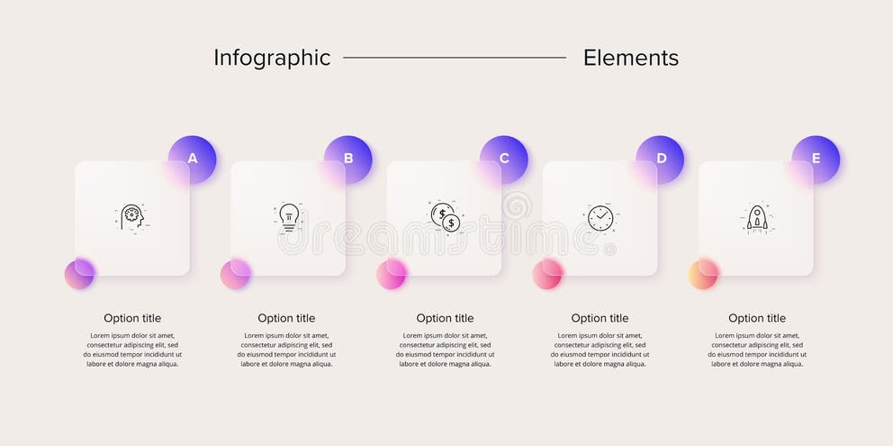 Business Process Chart Infographics with 5 Step Squares. Rectangular Corporate Workflow Graphic ...