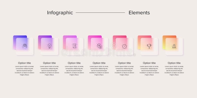 Business Process Chart Infographics with 7 Step Squares. Rectangular ...