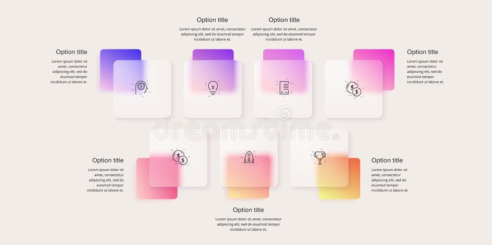 Business Process Chart Infographics with 7 Step Squares. Rectangular ...