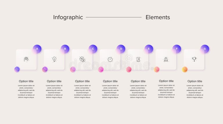 Business Process Chart Infographics with 7 Step Squares. Rectangular ...