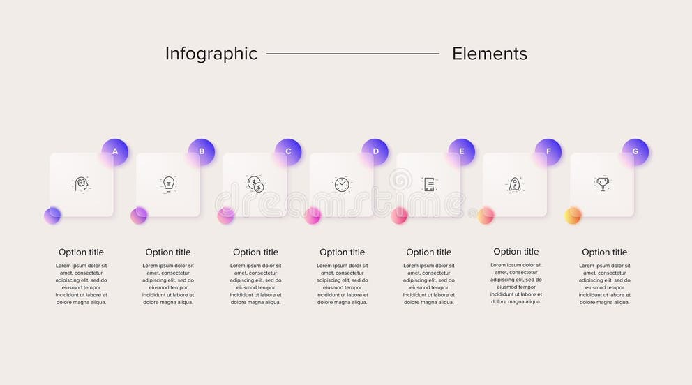 Business Process Chart Infographics with 7 Step Squares. Rectangular ...