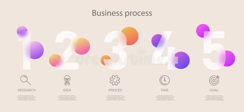 Business Process Chart Infographics with 5 Step Squares. Rectangular ...