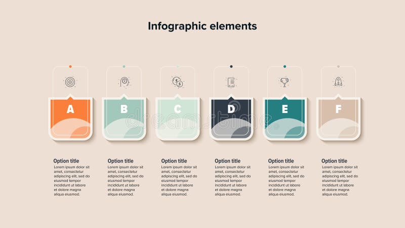 Business Process Chart Infographics with 6 Step Squares. Rectangular Workflow Graphic Elements ...