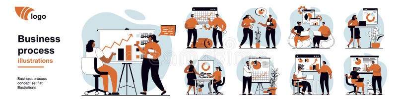 Business Process Concept with People Scenes Mega Set in Flat Web Design. Bundle of Character ...