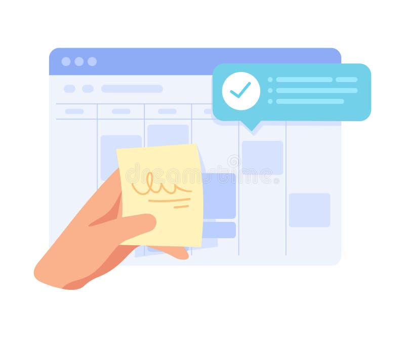 Business Process with Hand Hold Sticker with Task Vector Illustration ...