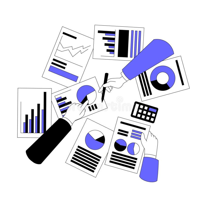Business Process with Hands and Chart and Graph Top Table Vector ...