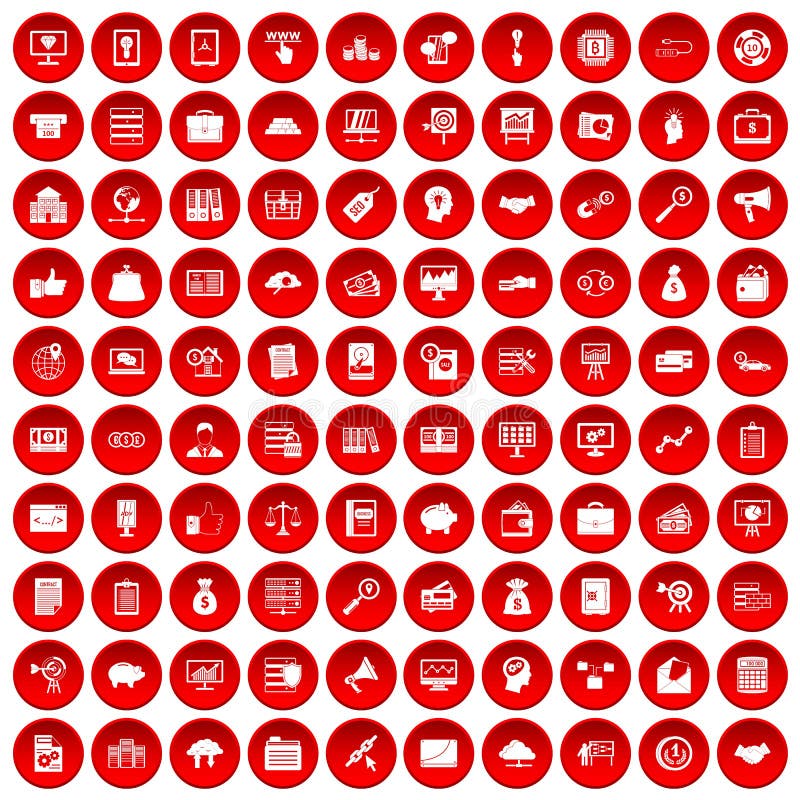 100 Business Process Icons Set Red Stock Vector - Illustration of chain ...