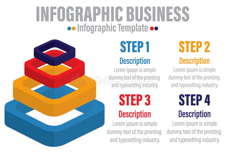 Business Process Infographic Template. 3D Pyramid Cube Design with 4 ...