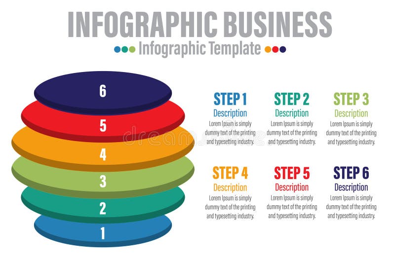 Business Process Infographic Template. 3D Shape Design with Six 6 Steps ...