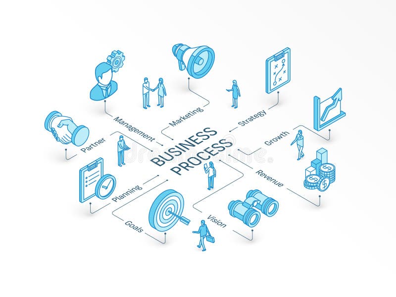 Business Process Isometric Concept. Connected Line 3d Icons. Integrated ...