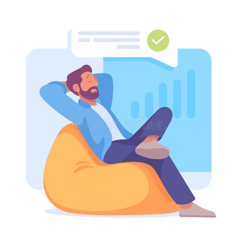 Business Process with Man Busy with Analytics Vector Illustration Stock ...