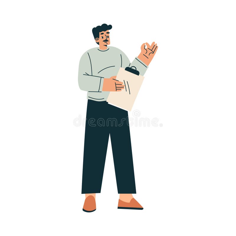 Business Process with Man Standing with Clipboard Vector Illustration ...