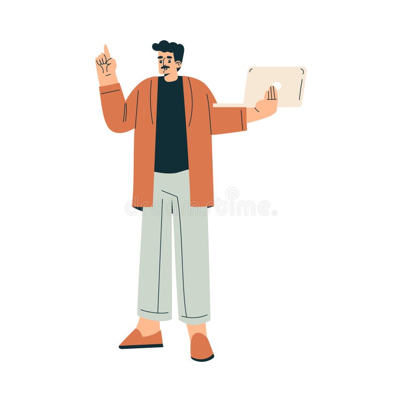 Business Process with Man Working at Laptop Vector Illustration Stock ...