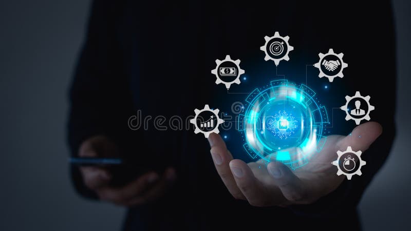 Digital Automation Concept. Businessman Using a Computer Laptop ...