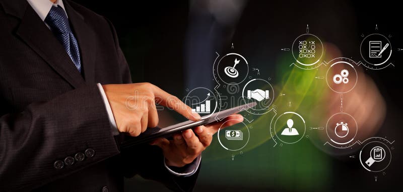 Businessman Success Working Computer Touch Screen With His Team Stock ...