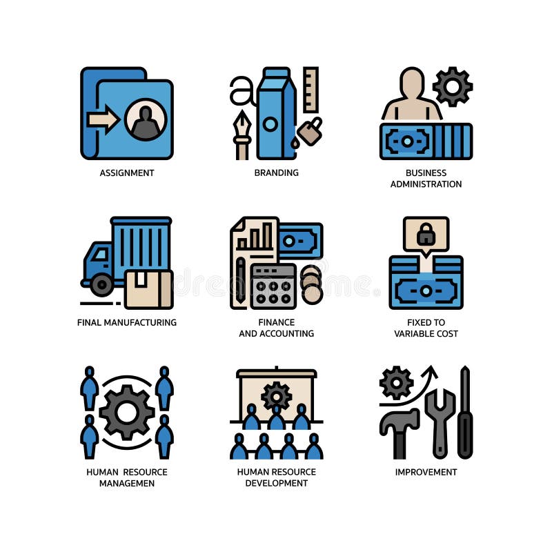 Business Process Outsourcing Icons Set Stock Vector - Illustration of ...
