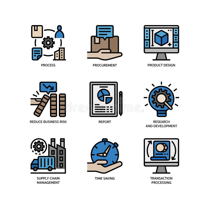 Business Process Outsourcing Icons Set Stock Vector - Illustration of ...