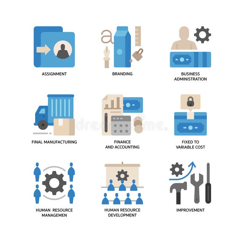 Business Process Outsourcing Icons Set Stock Vector - Illustration of ...