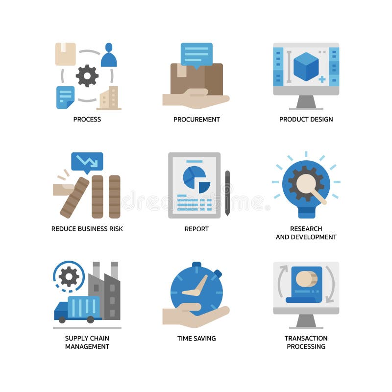 Business Process Outsourcing Icons Set Stock Vector - Illustration of ...