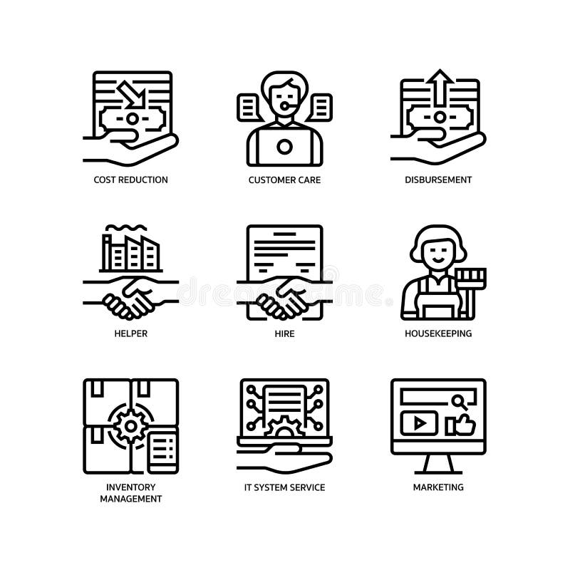Business Process Outsourcing Icons Set Stock Vector - Illustration of ...