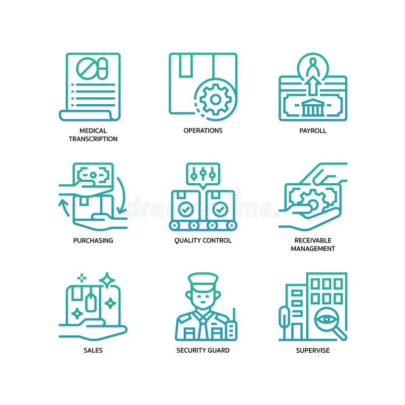 Business Process Outsourcing Icons Set Stock Vector - Illustration of ...