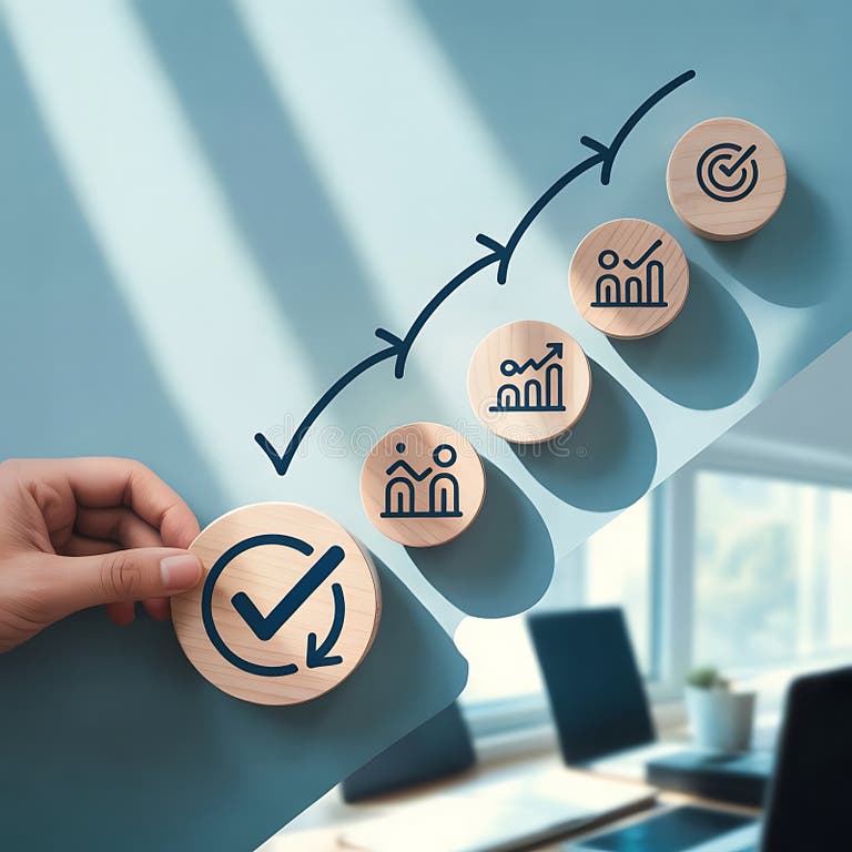Business Process and Progress Visualized with Wooden Tokens and Growth ...